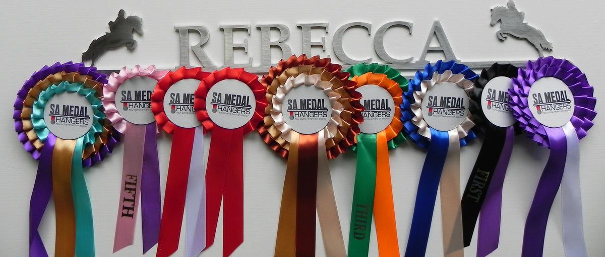 Personalised Rosette Hanger - Single Row of Writing – SA Medal Hangers